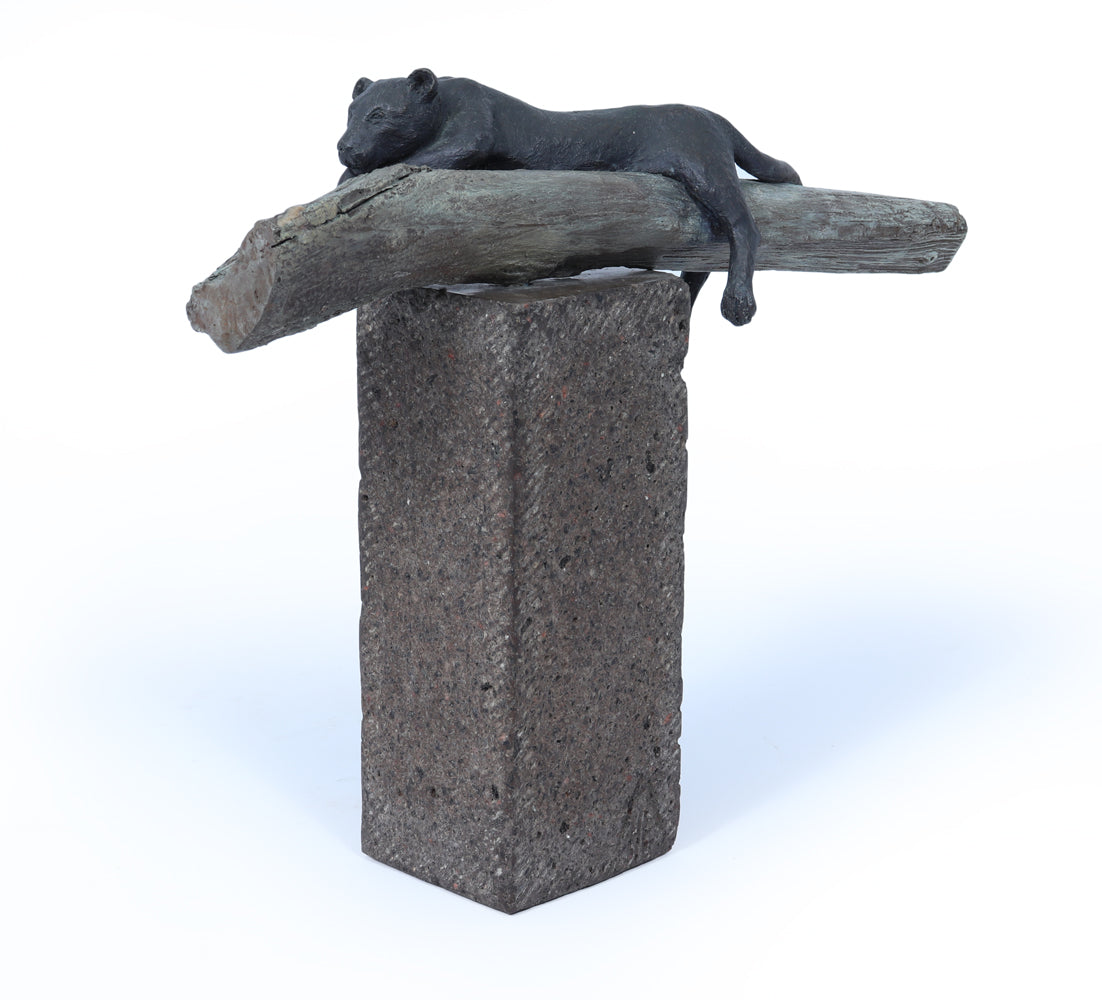 Bronze Sculpture of Lioness on Log – Cold-Painted Bronze, 1990s | The ...